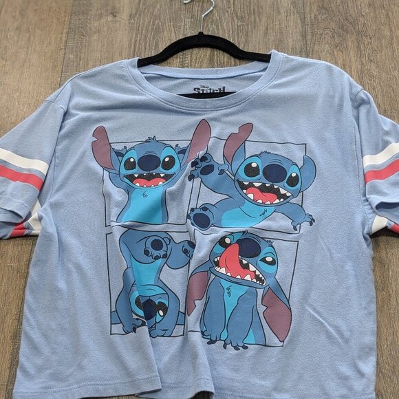 Disney | Tops | Disney Stitch T Shirt Womens Xl Crop Top Blue Short ...